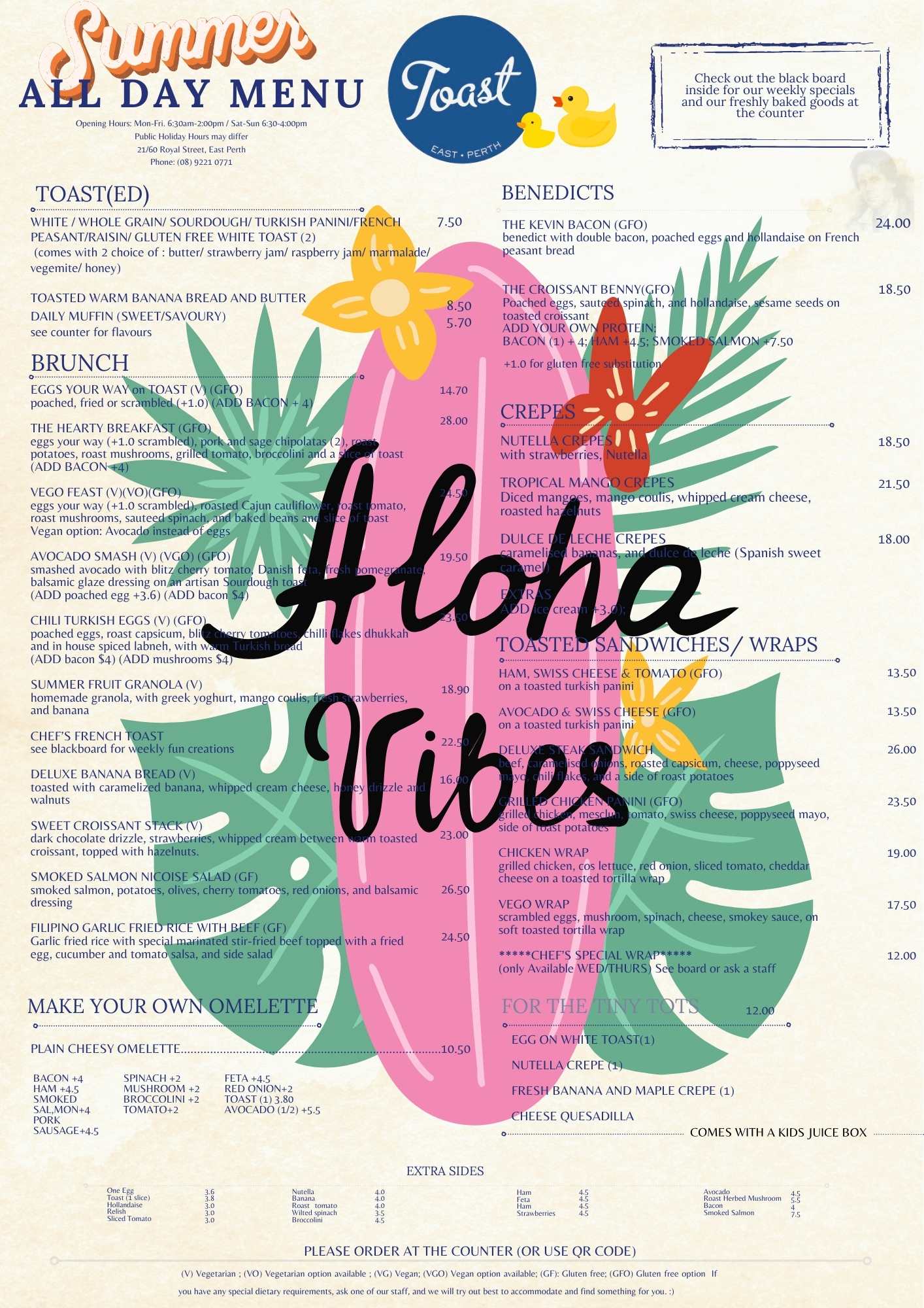 Menu | Toast East Perth